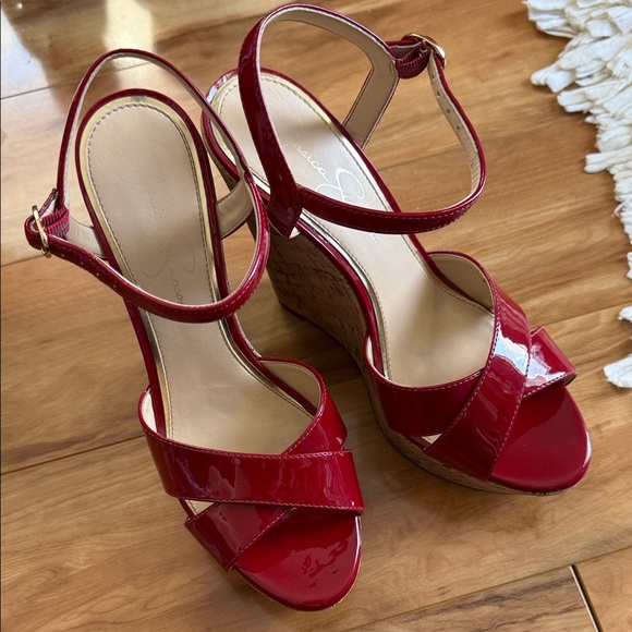 Jessica Simpson | Shoes | Jessica Simpson Glossy Red Wedge Sandals ...